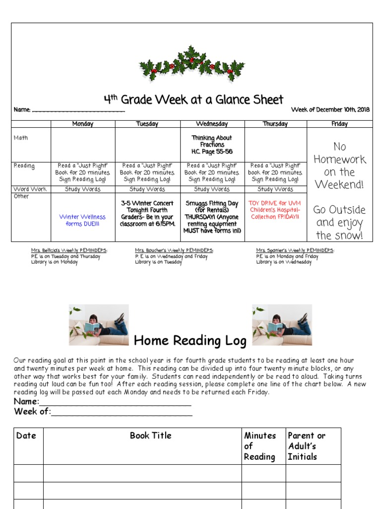 4th Grade Weekly Overview: Dec 10-14 | PDF | Behavior Modification