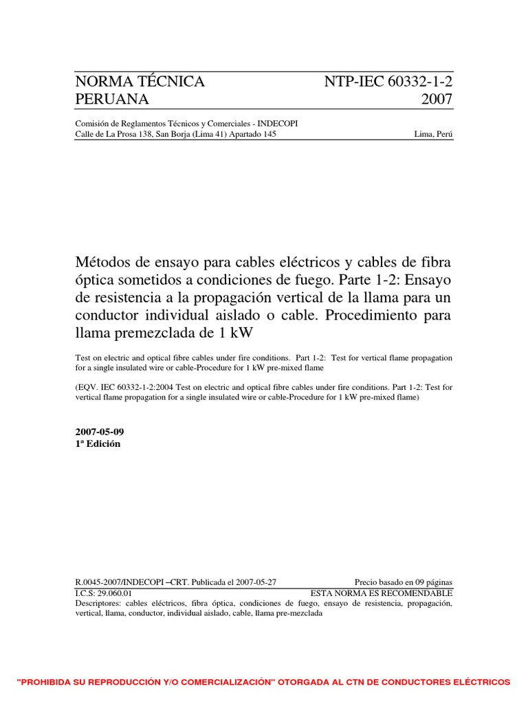 311 Iec 60332 1 2 PDF | PDF | Cobre | Perú
