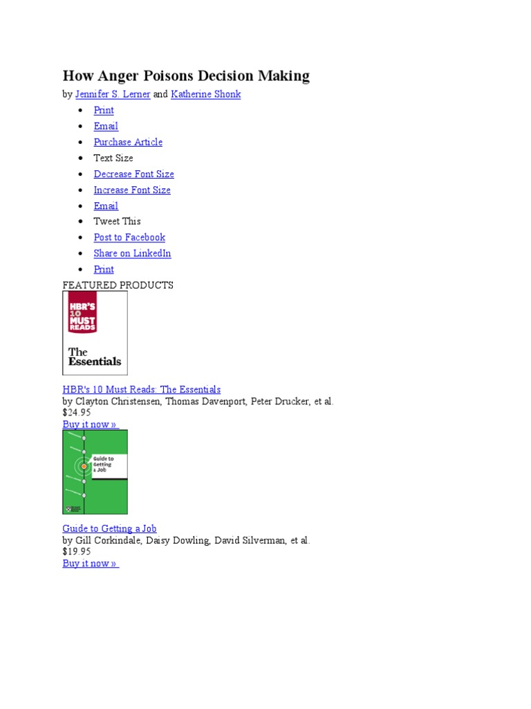 How Anger Poisons Decision Making | PDF | Anger | Emotions