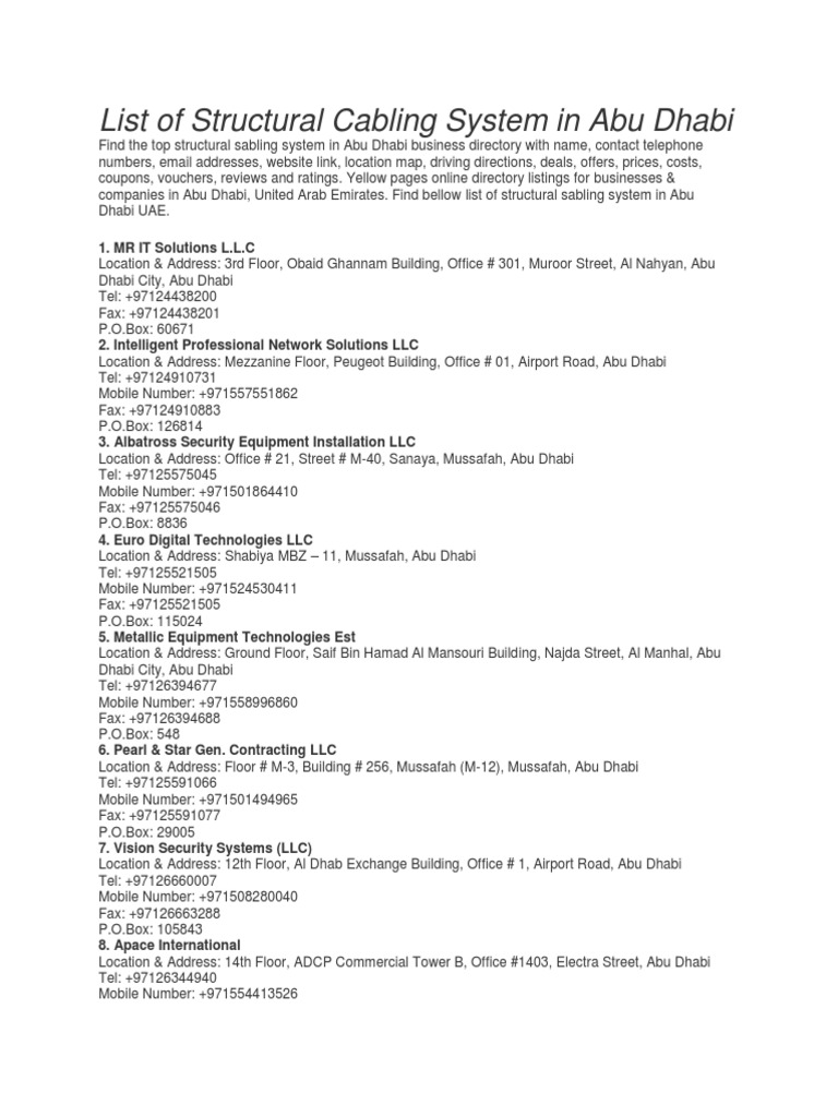 List of Structural Cabling System | PDF | United Arab Emirates ...