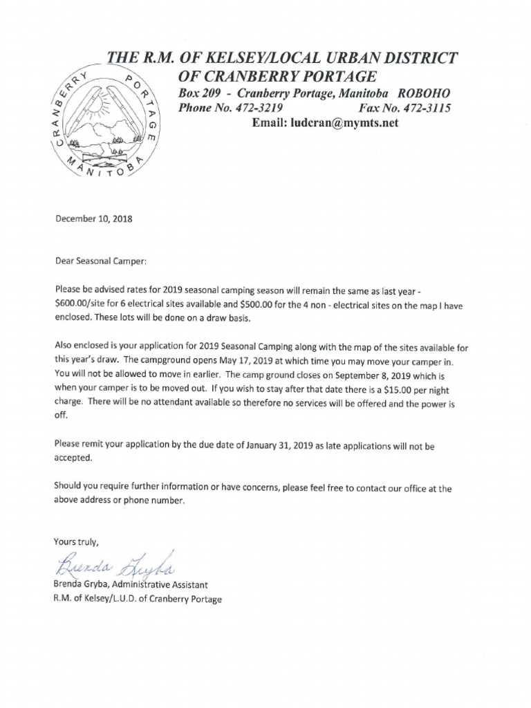 2019 Seasonal Camping App and Letter | PDF