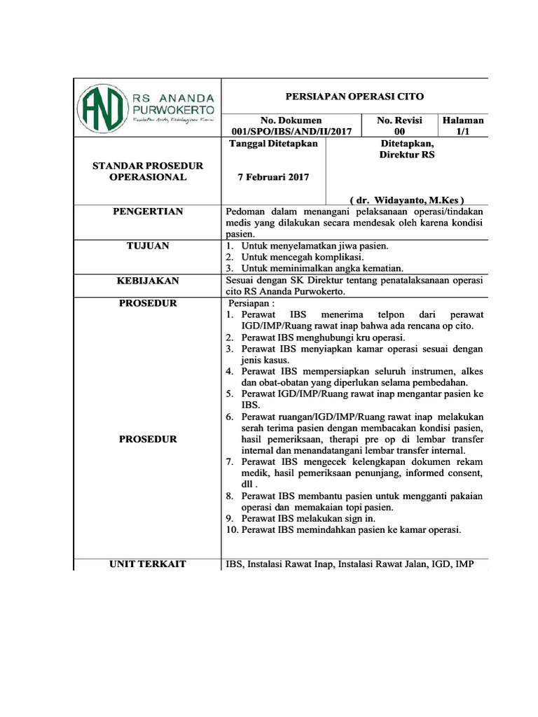 Spo Asesmen Pasien Operasi Cito | PDF