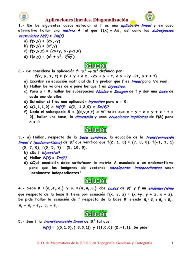 Muchos Ejercicios Resueltos Aplicaciones Lineales y Diagonalizacion | PDF | Valores propios y ...