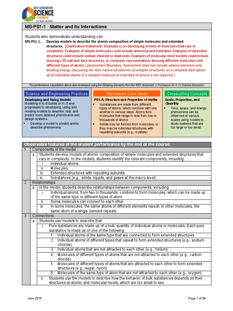 MS-PS1-1 Matter and Its Interactions | PDF | Gases | Molecules
