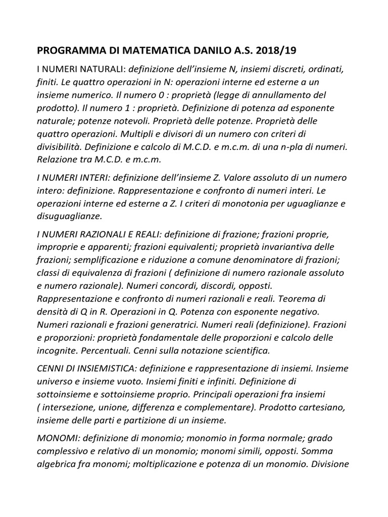 Programma Matematica scuola Media