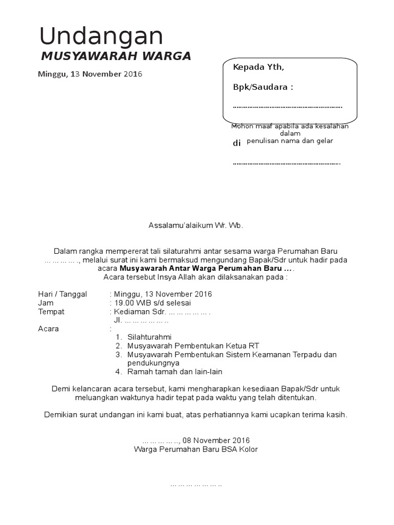 Surat Undangan Musyawarah | PDF