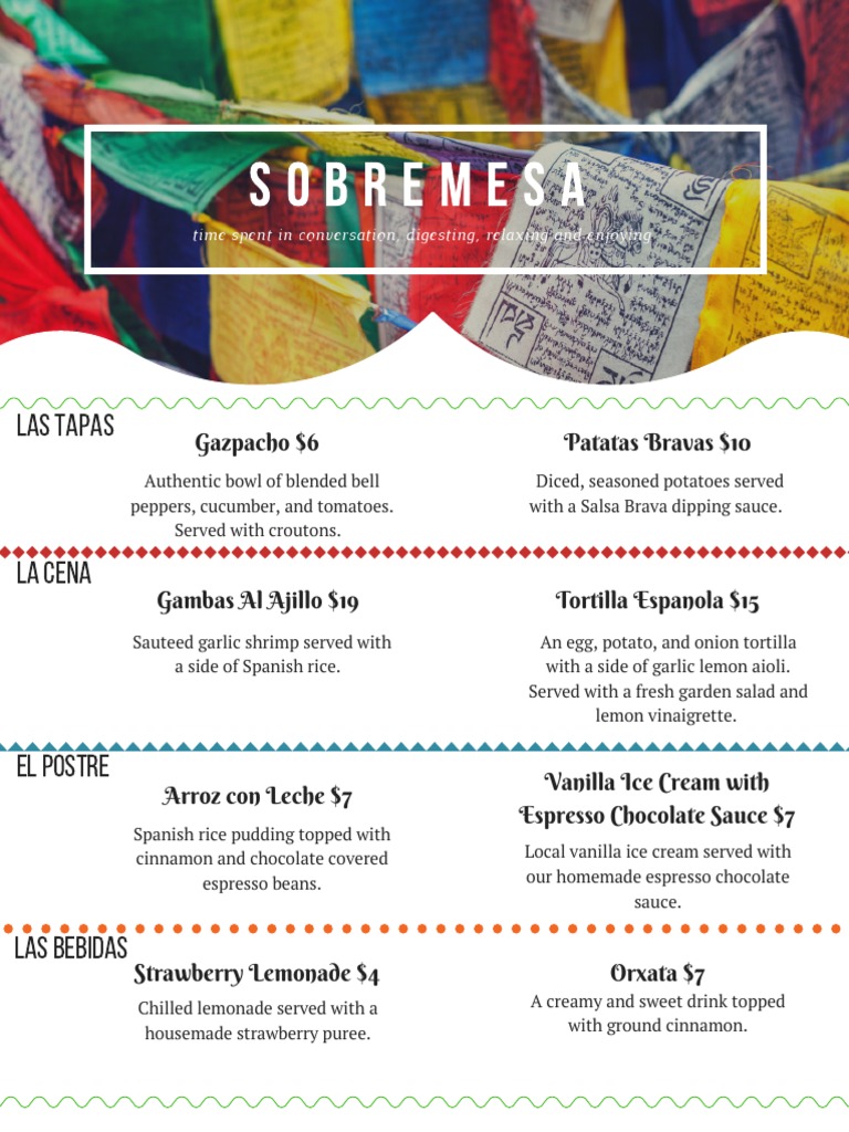 Sobremesa Menu and Tapas Offerings | PDF