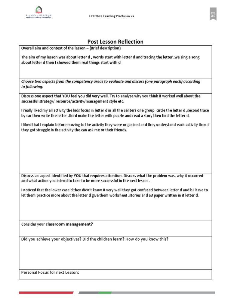 1 Letter D Reflection | PDF | Teaching | Behavior Modification