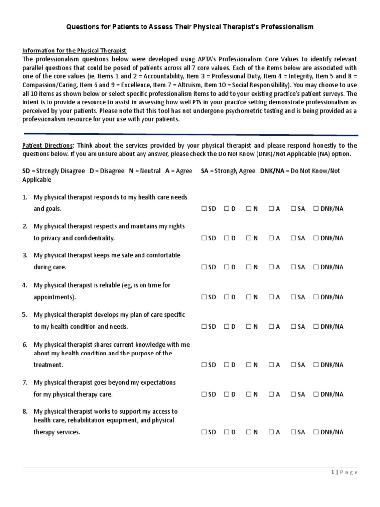 Questions For Patients To Assess Their Physical Therapist's ...