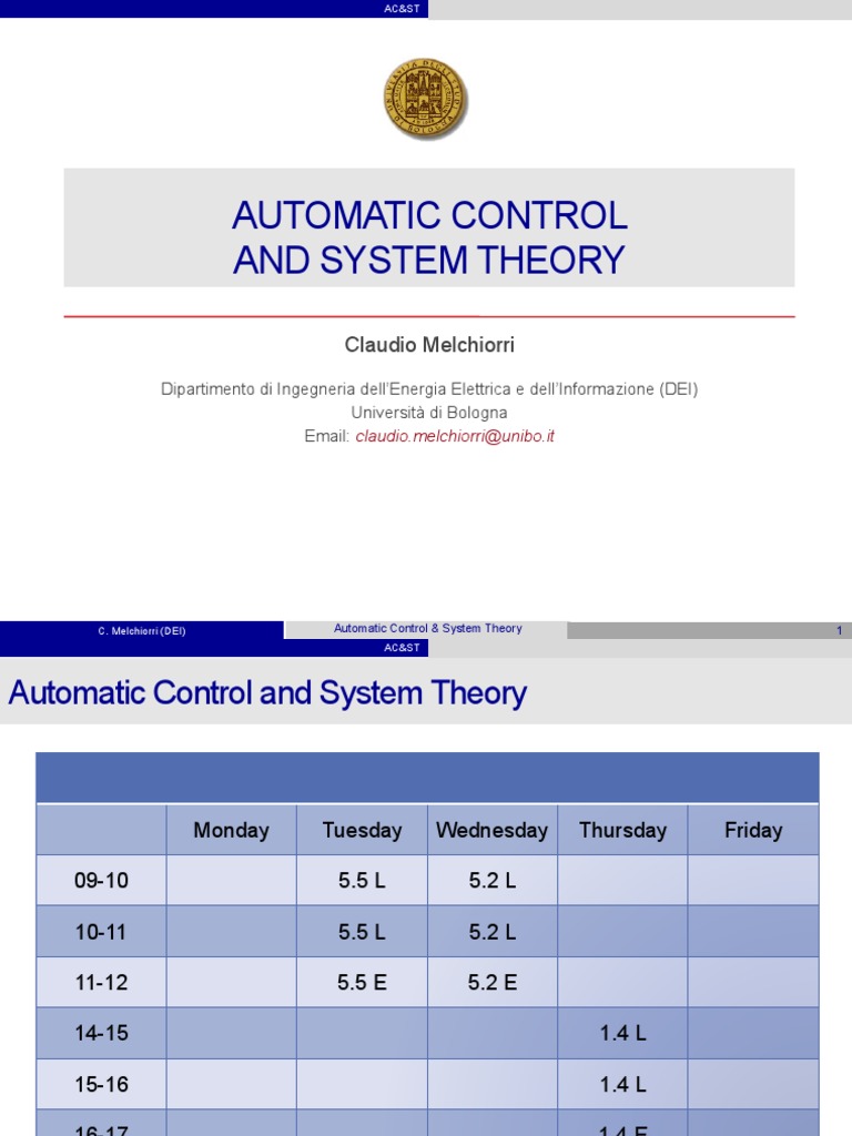 Automatic Control and System Theory: Claudio Melchiorri | PDF | Control ...