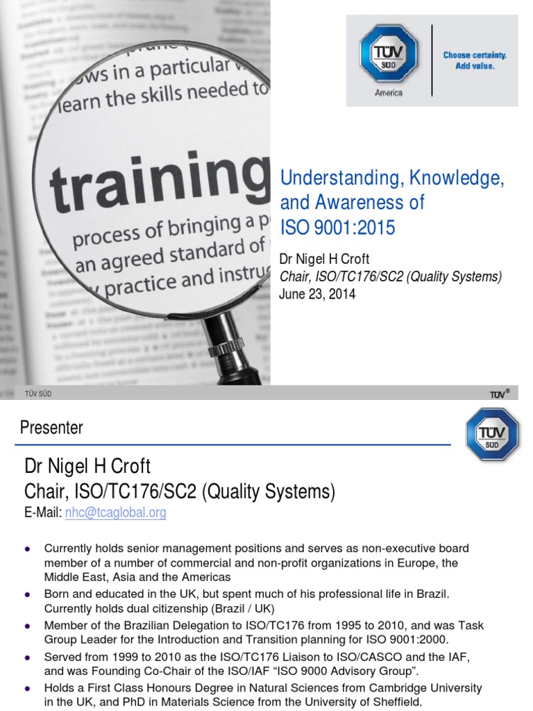 Understanding, Knowledge, and Awareness of ISO 9001:2015: DR Nigel H ...