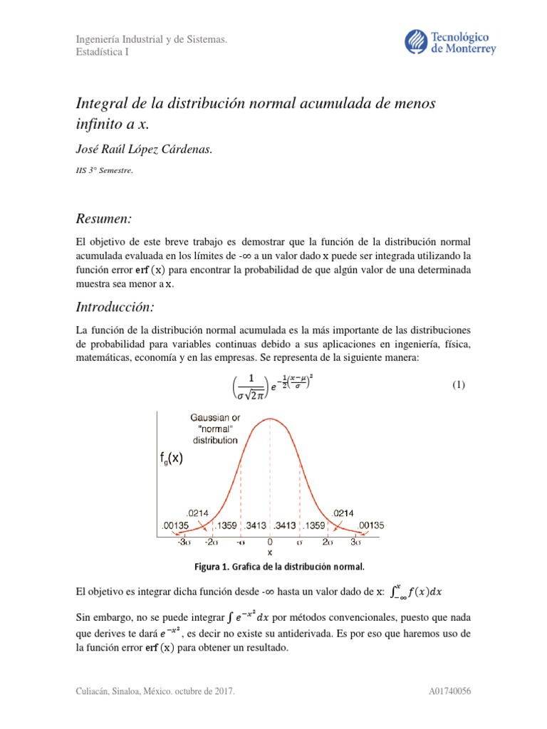 Integral de La Distribución Normal Acumulada de Menos Infinito a x ...