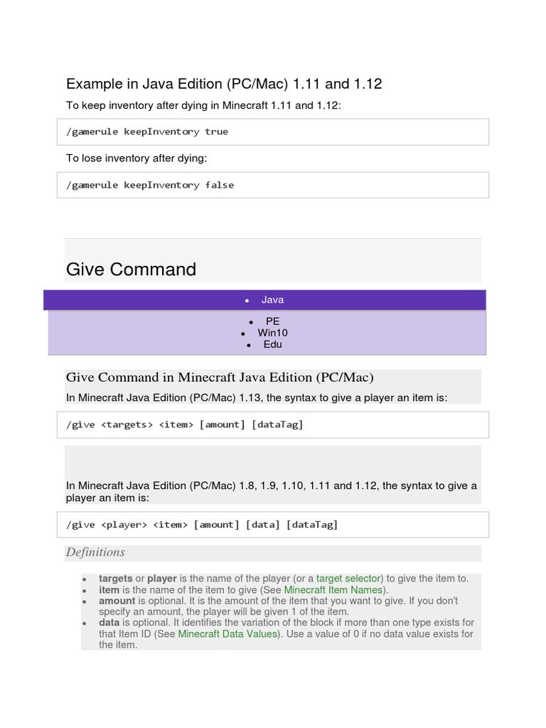 Minecraft Commands | PDF | Minecraft | Areas Of Computer Science
