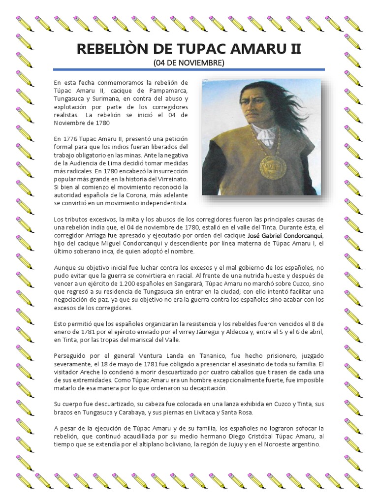 Rebeliòn de Tupac Amaru II | PDF | Antiguas colonias españolas | Colonización española de las ...