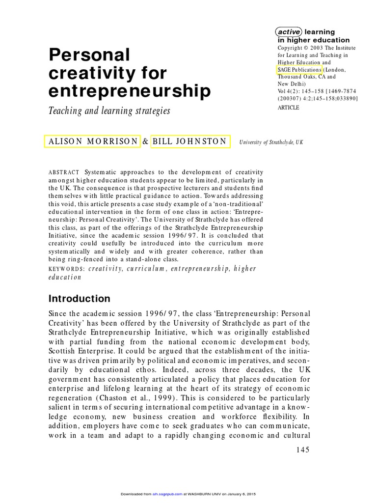 Personal Creativity For Entrepreneurship: Teaching and Learning ...