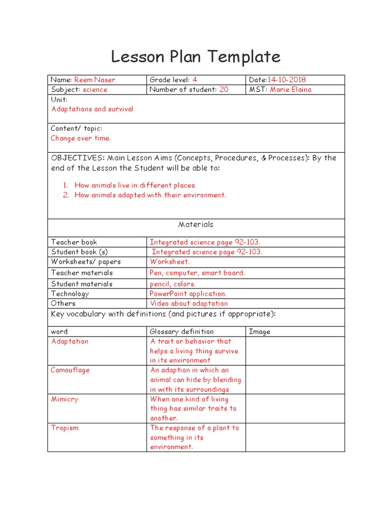 adaptations and survival lesson plan | Adaptation | Vocabulary