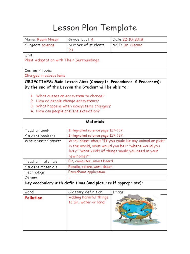 Changes in Ecosystem | PDF | Worksheet | Lesson Plan