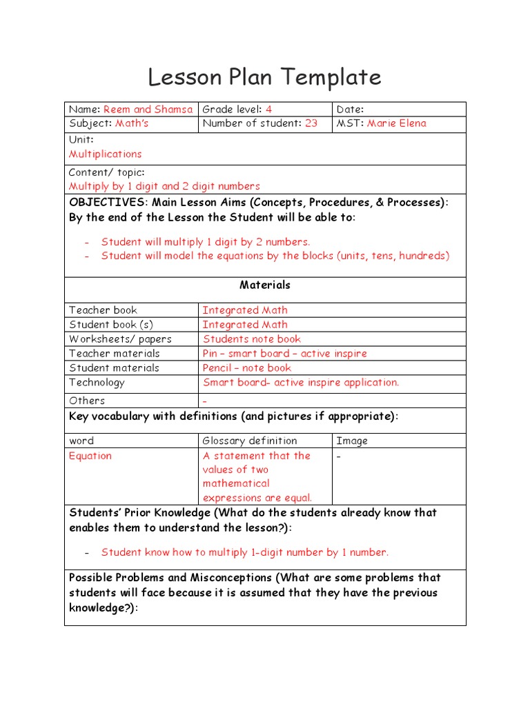 Maths Lesson Plan | PDF | Lesson Plan | Multiplication