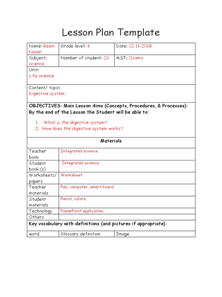 Science Digestive System Lesson Plan | PDF | Digestion ...