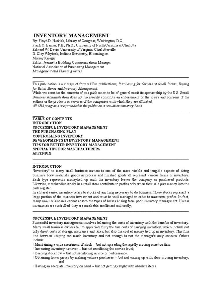 Inventory Management: Management and Planning Series | PDF | Inventory ...