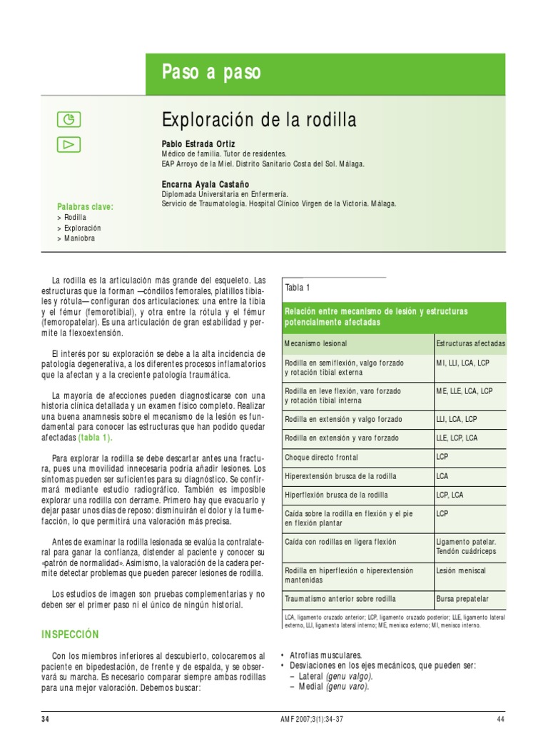 Exploración Clínica de la Rodilla | PDF | Rodilla | Anatomía del ...