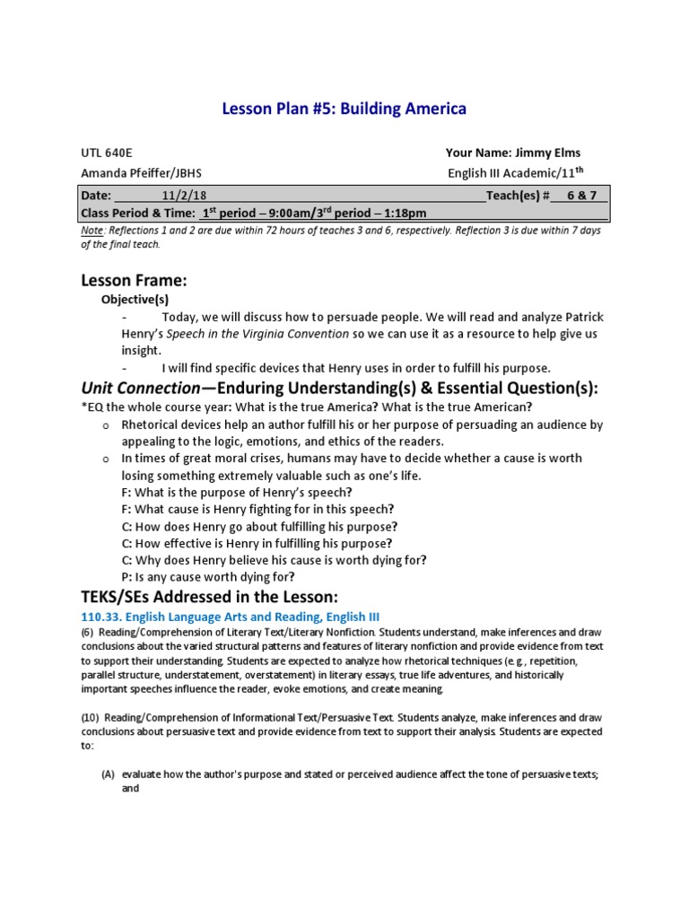 Lesson Plan 5 For 640 | PDF | Persuasion | Rhetoric