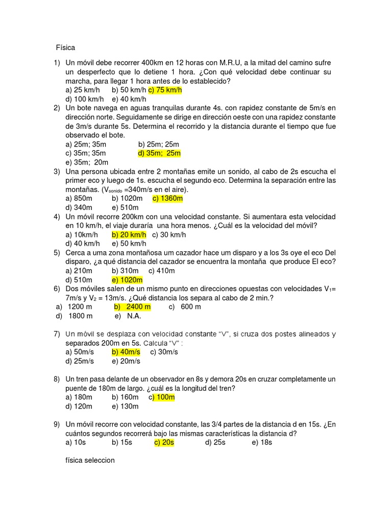 Un Móvil Debe Recorrer 400km en 12 Horas Con M | PDF | Aceleración | Velocidad