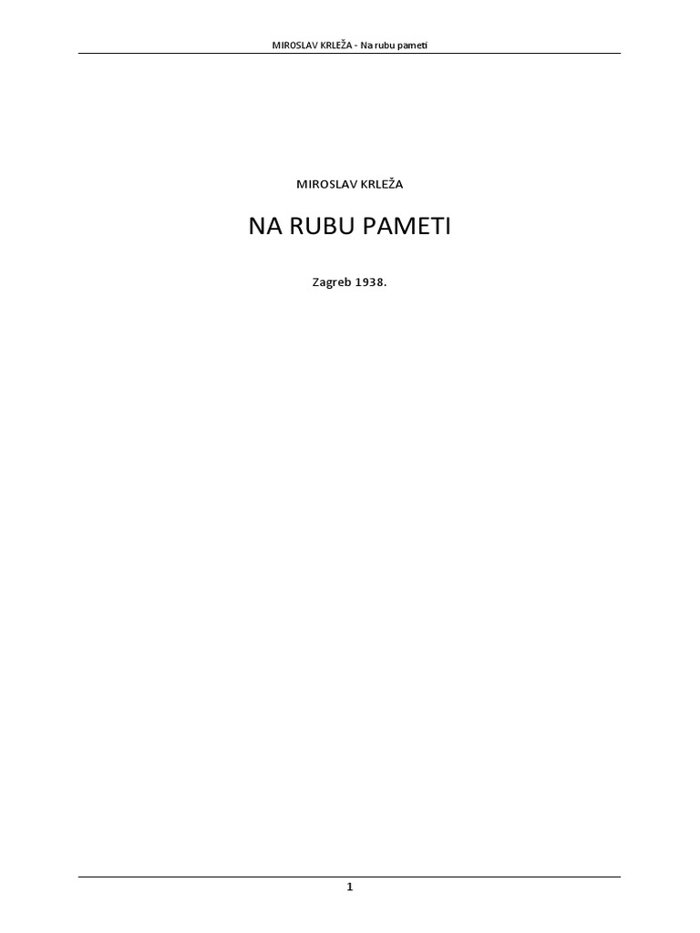 Miroslav Krleza - Na Rubu Pameti | PDF