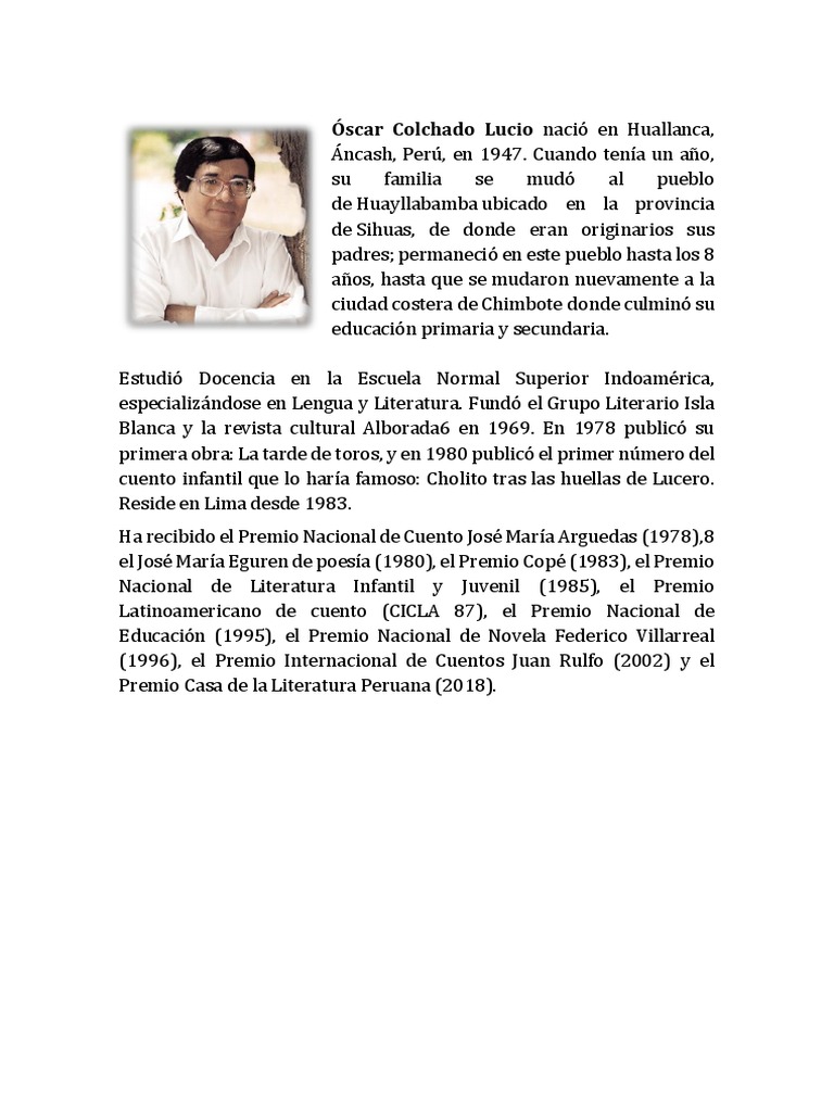 Oscar Colchado Lucio Pdf Perú Educación Avanzada