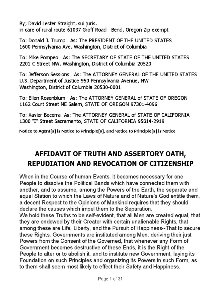 Affidavit of Truth and Assertory Oath, Repudiation and Revocation of ...