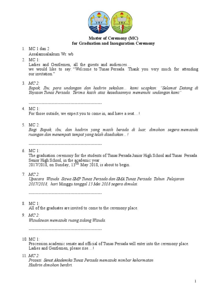 Graduation Ceremony MC Script | PDF | Home & Garden | Technology ...