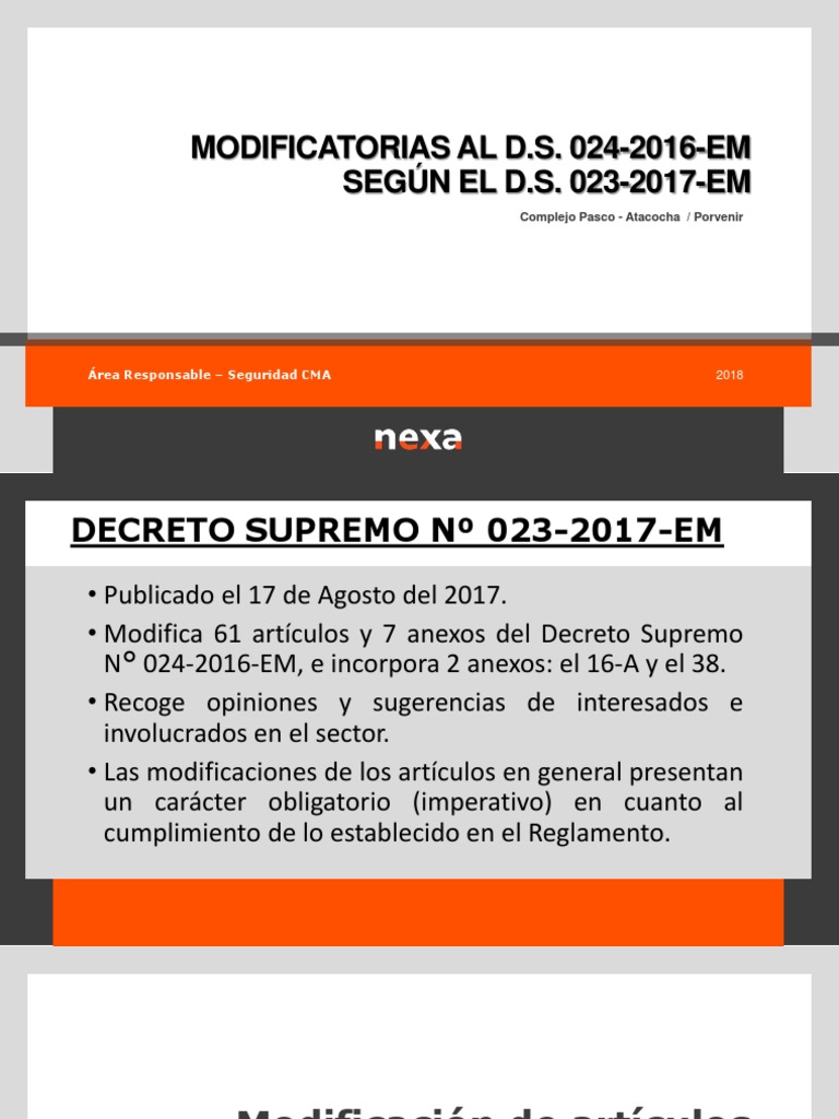 D.S. 024 2016 E.M y Su Modificatoria D.S. 023 2017 E.M | PDF | Minería ...