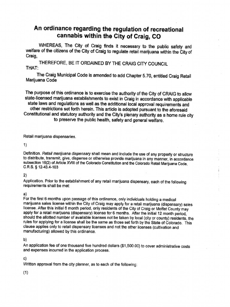 Proposal For Recreational Cannabis in Craig | PDF