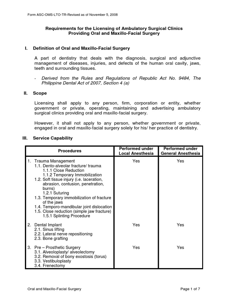 DOH Equip Oral Maxillofacial Form ASC OMS LTO TR | PDF | Oral And Maxillofacial Surgery | Dentistry