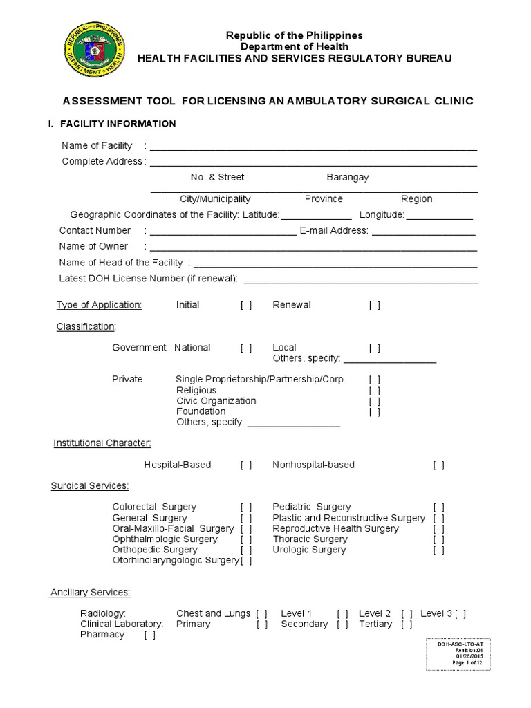 DOH Ambulatory Surgical Clinic LTO at 1262015rev1 | PDF | Patient ...