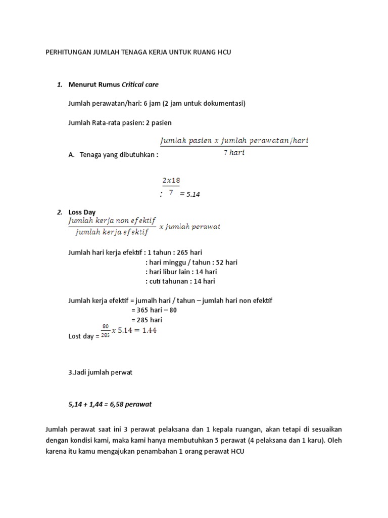 Perhitungan Jumlah Tenaga Kerja Untuk Ruang Hcu | PDF