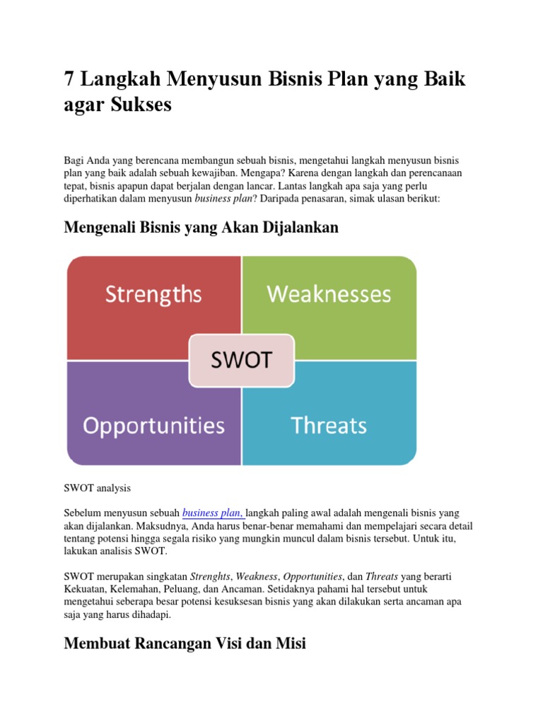 7 Langkah Menyusun Bisnis Plan Yang Baik Agar Sukses | PDF