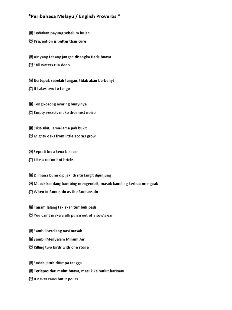 Peribahasa Melayu English | PDF