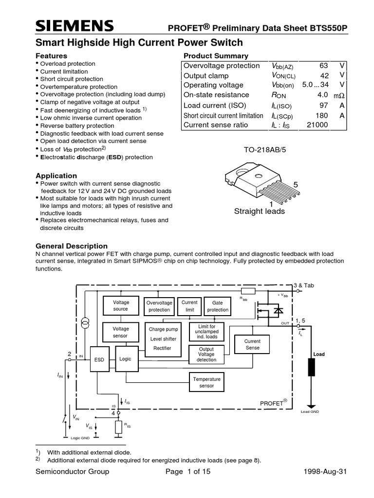 Smart Highside High Current Power Switch: Features Product Summary ...