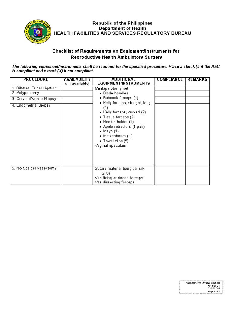 DOH-Reproductive Health ASC-LTO-At Checklist Repdroductivehealth ...