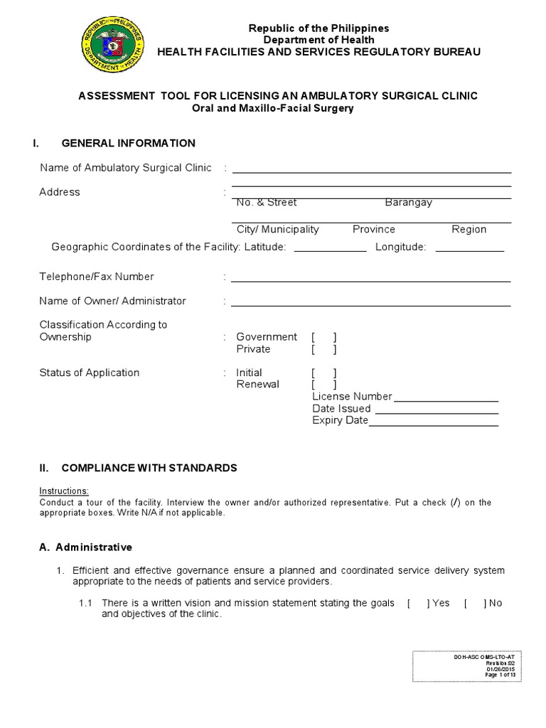 DOH Oral Maxillofacial ASC OMS LTO AT1262015rev2 | PDF | Oral And Maxillofacial Surgery | Dentistry