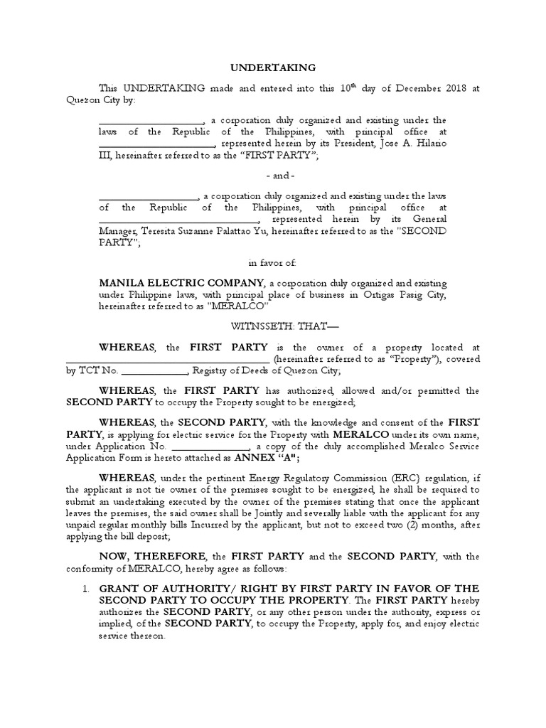 Undertaking | PDF | Civil Law (Legal System) | Government Information