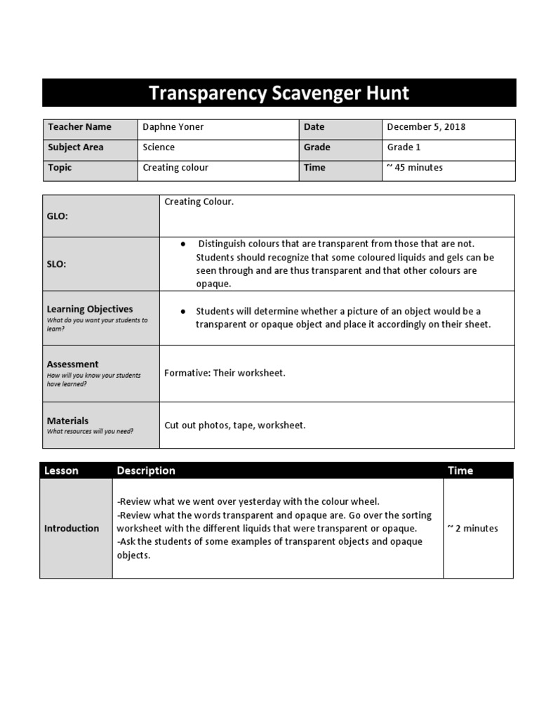 Transparency vs Opaque Lesson Plan | PDF | Change | Pedagogy