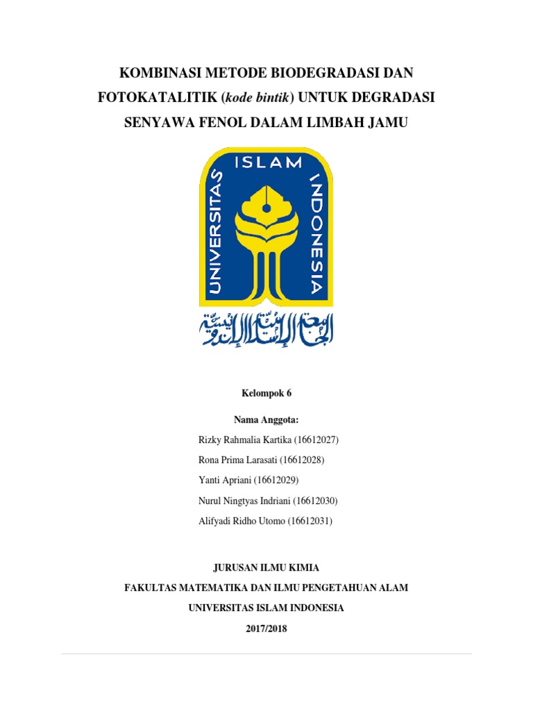 Kombinasi Metode Biodegradasi Dan Fotokatalitik Untuk Degradasi Senyawa ...