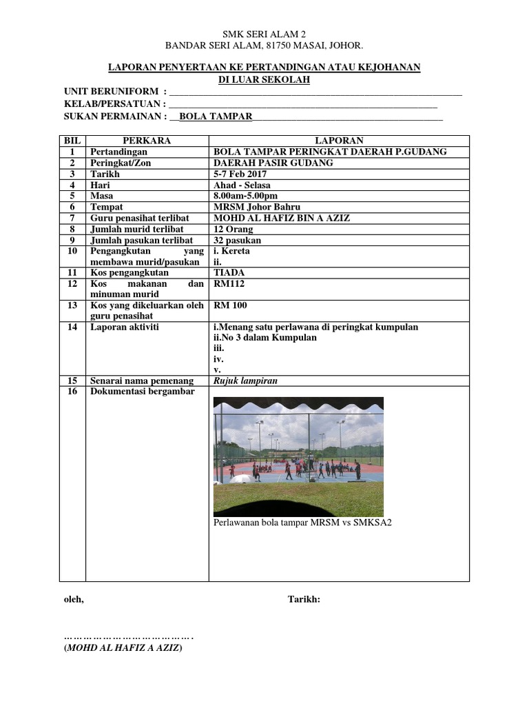 Template Laporan Pertandingan Bola Tampar | PDF