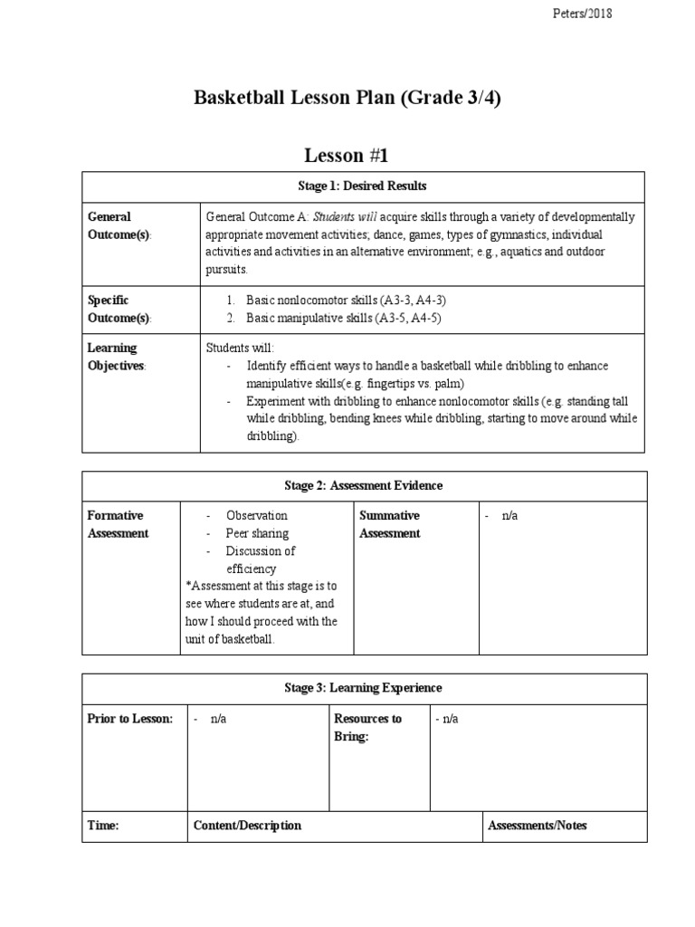 Basketball Lesson Plan S | PDF | Learning | Sports