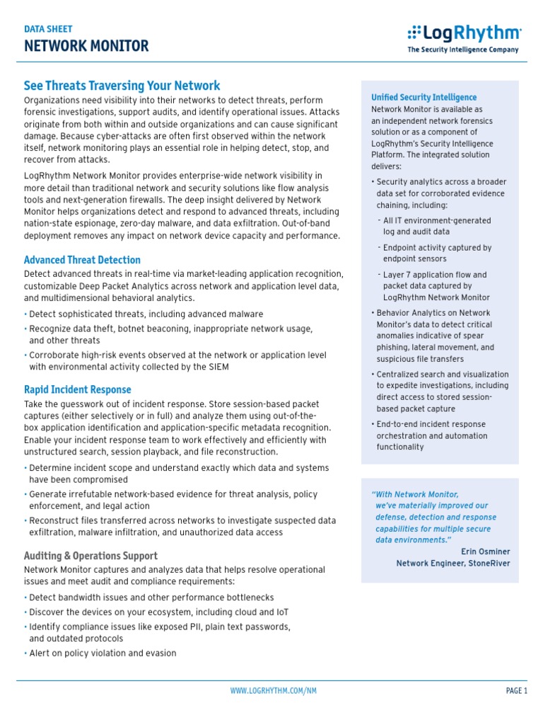 Network Monitor Data Sheet | PDF | Computer Security | Security