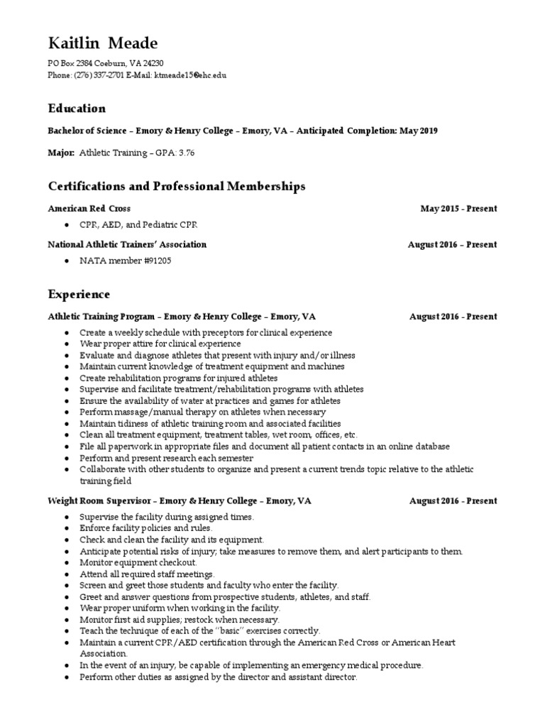 Kaitlin Meade - Resume | PDF | Physical Therapy