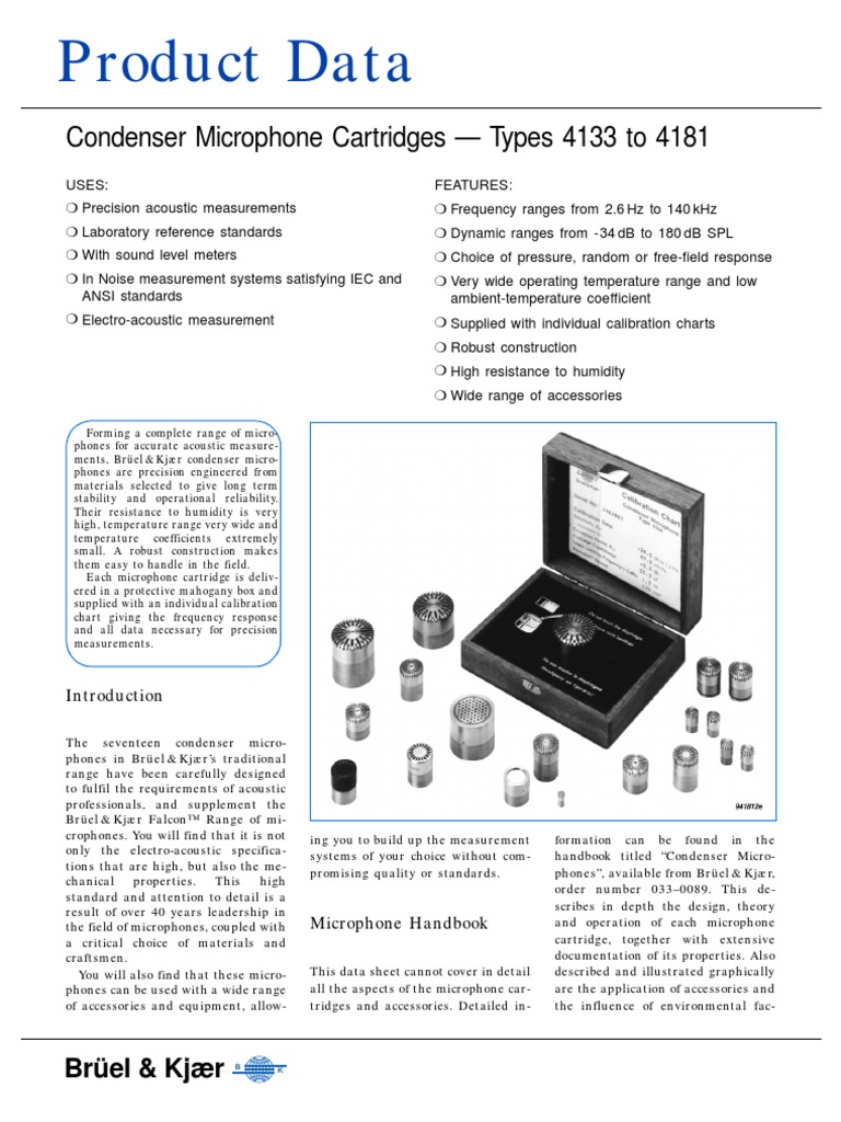 Product Data Mic Bruel Kjaer PDF | PDF | Microphone | Equalization (Audio)