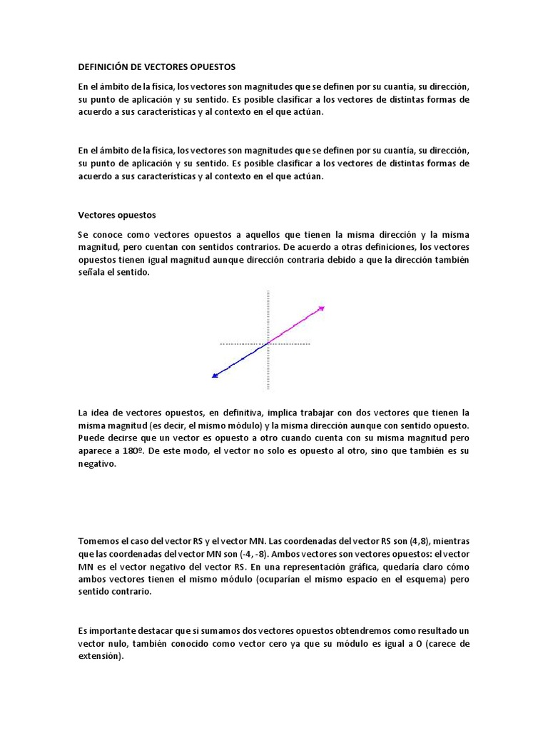 Definición de Vectores Opuestos | PDF | Vector Euclidiano | Sistema de ...